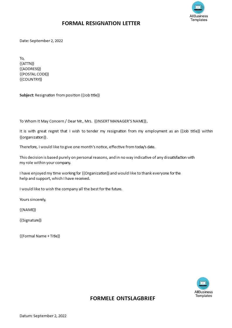 Kostenloses Beste Ontslagbrieven