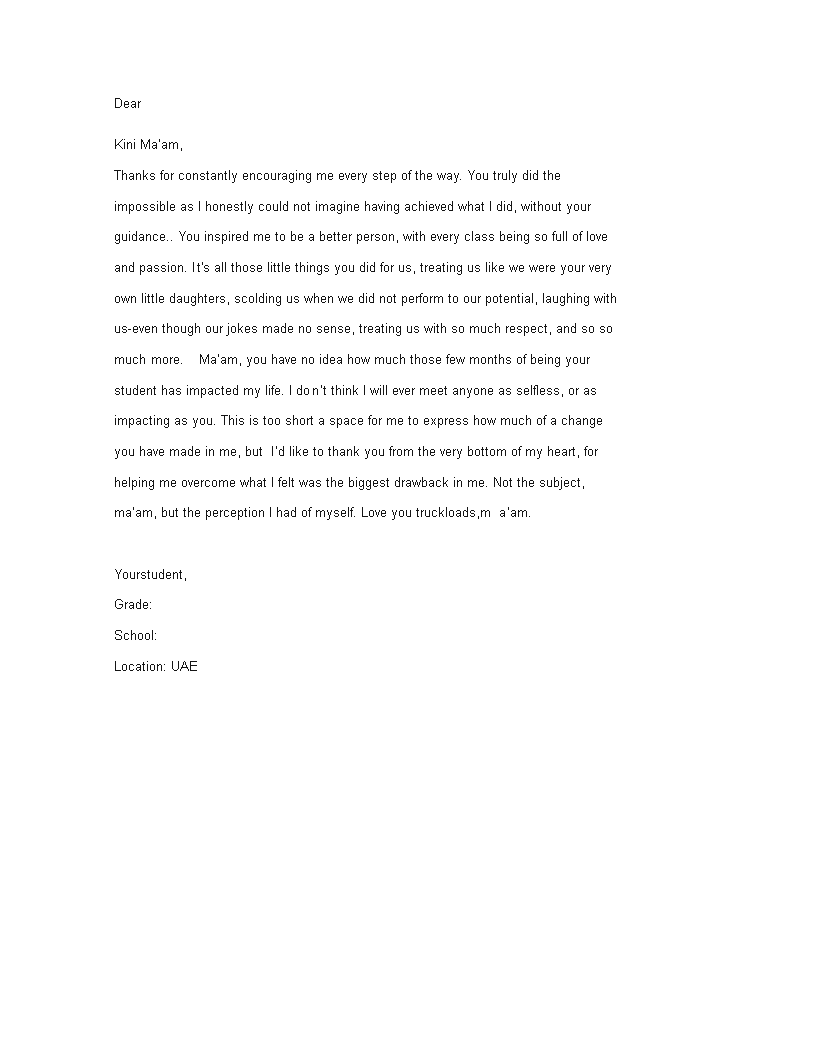 Thank You Letter For Teacher Appreciation Templates At