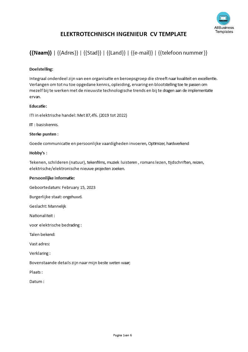 Moderne CV template | Templates at allbusinesstemplates.com