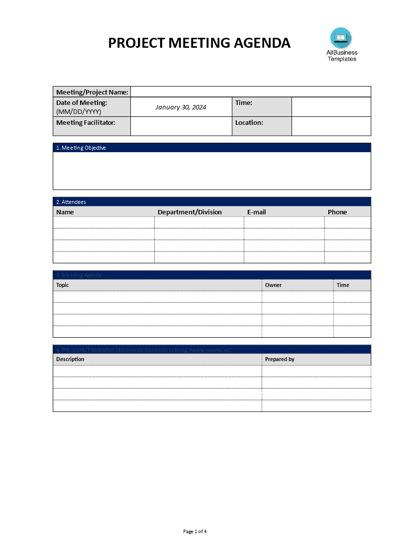 Project Meeting Agenda in Word | Templates at allbusinesstemplates.com