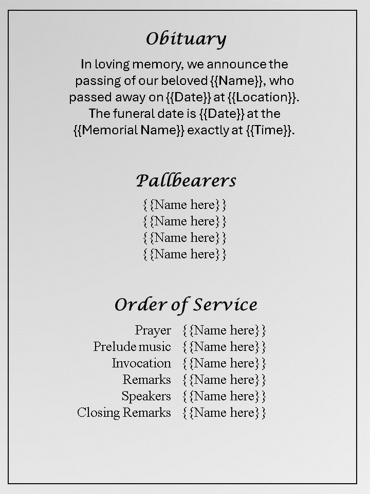 Obituary templates | Templates at allbusinesstemplates.com