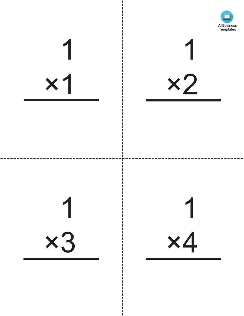 Multiplication 1X flashcard set | Templates at allbusinesstemplates.com