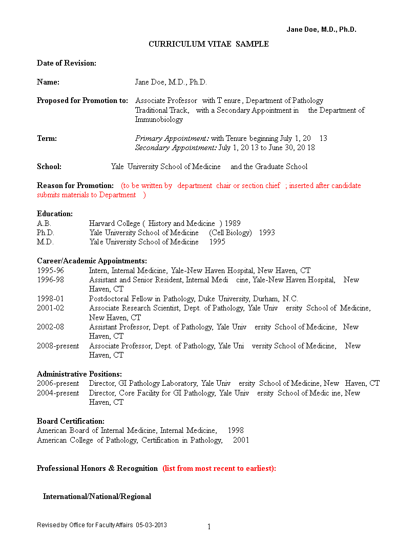 Academic Medicine Cv Example Riset