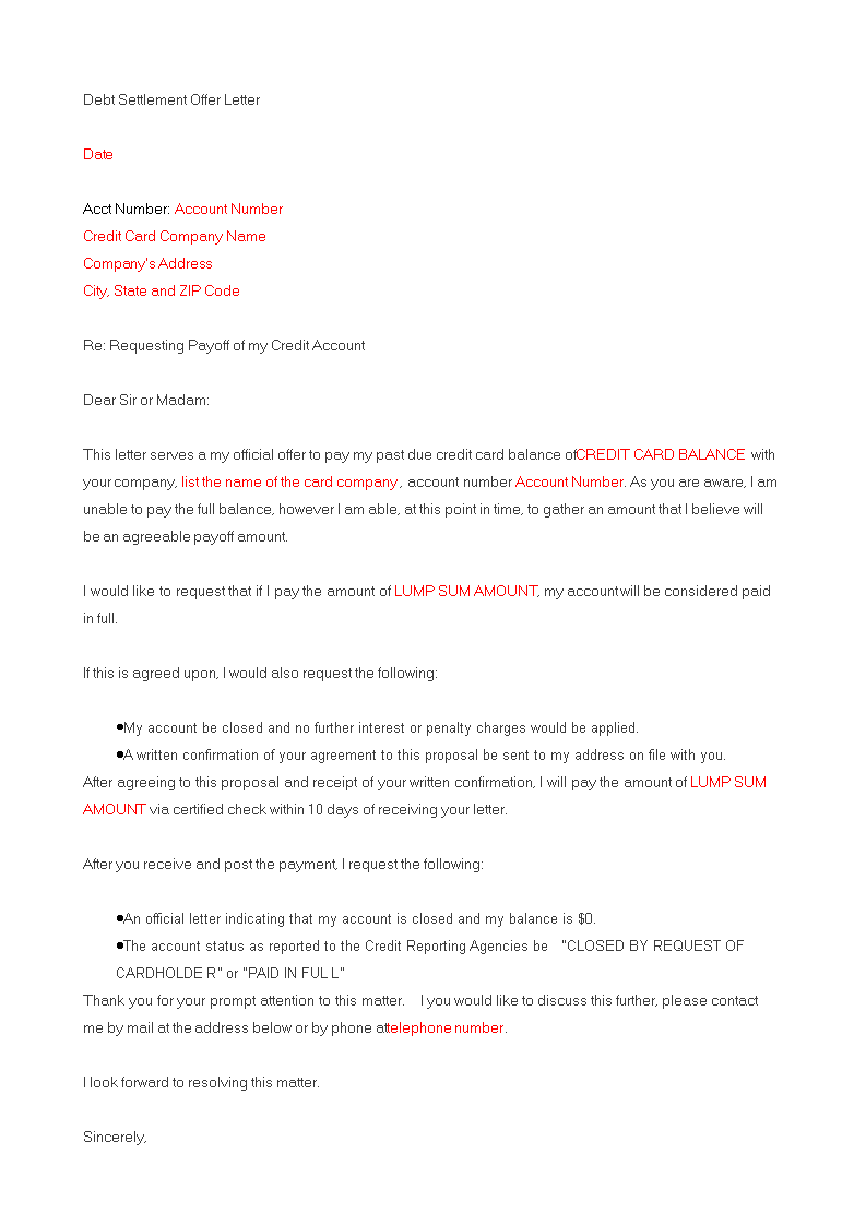 Debt Settlement Agreement Letter Template Sfiveband