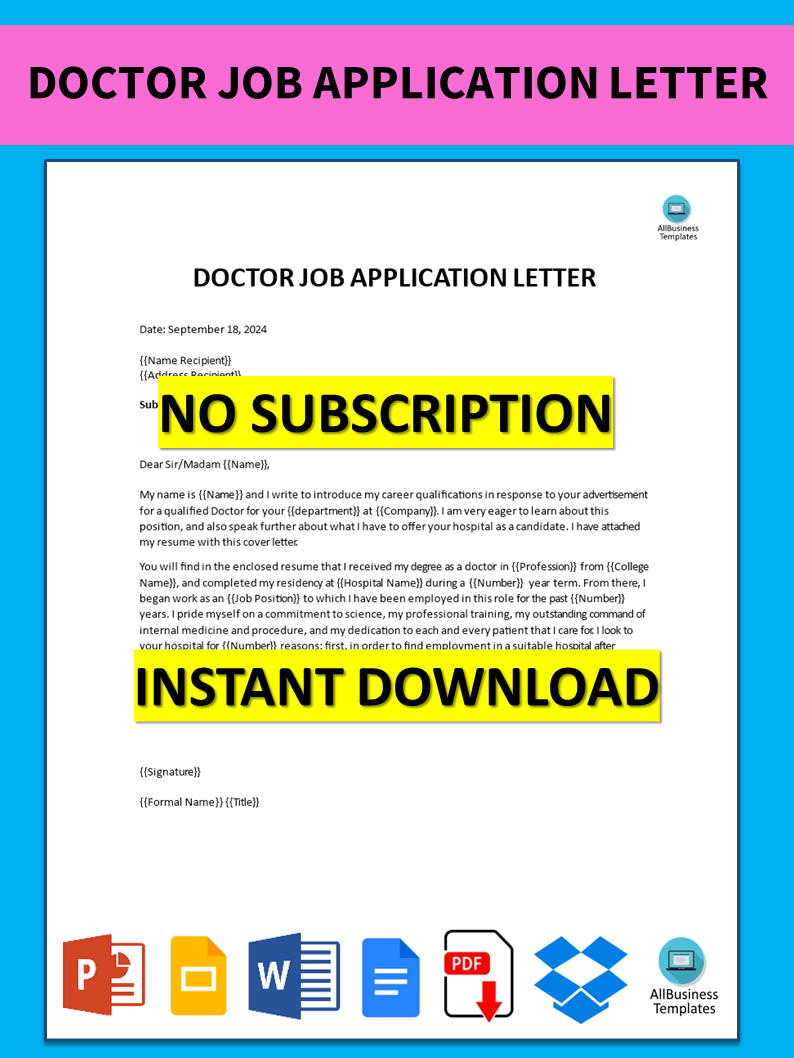 Doctor Job Application Letter response to advertisement | Templates at ...