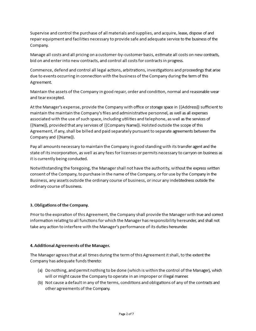 Manager Agreement | Templates at allbusinesstemplates.com