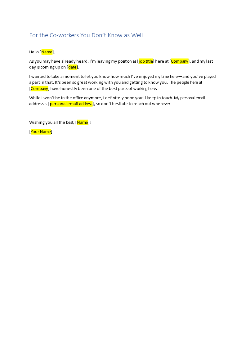 Goodbye Emails to Co-workers and Customers | Templates at ...
