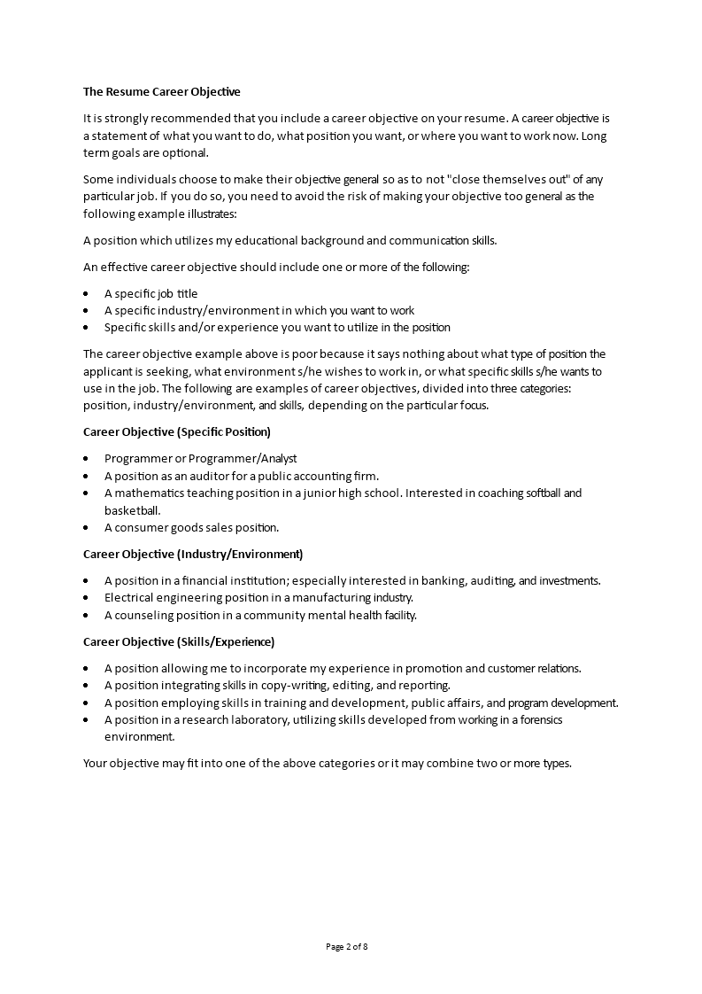 Resume Career Objective | Templates at allbusinesstemplates.com