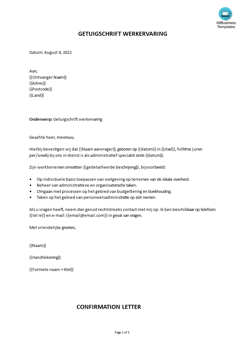 Getuigschift Werkervaring Gratis