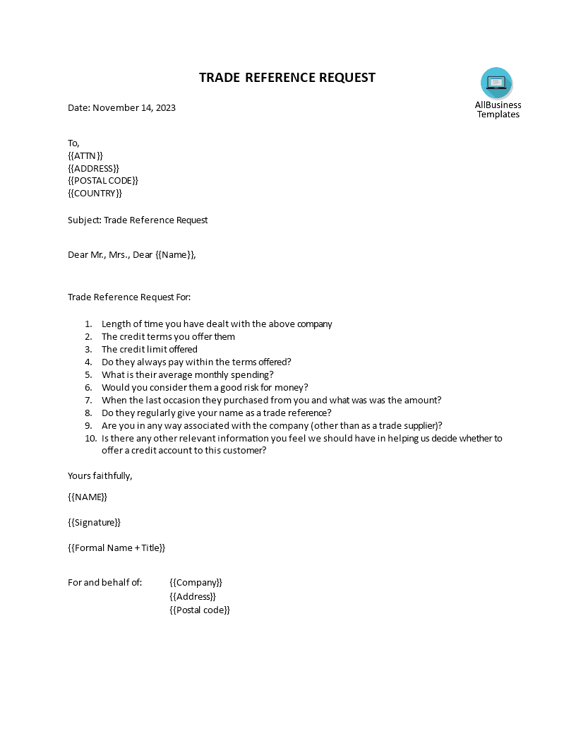 Trade Reference Request | Templates at allbusinesstemplates.com