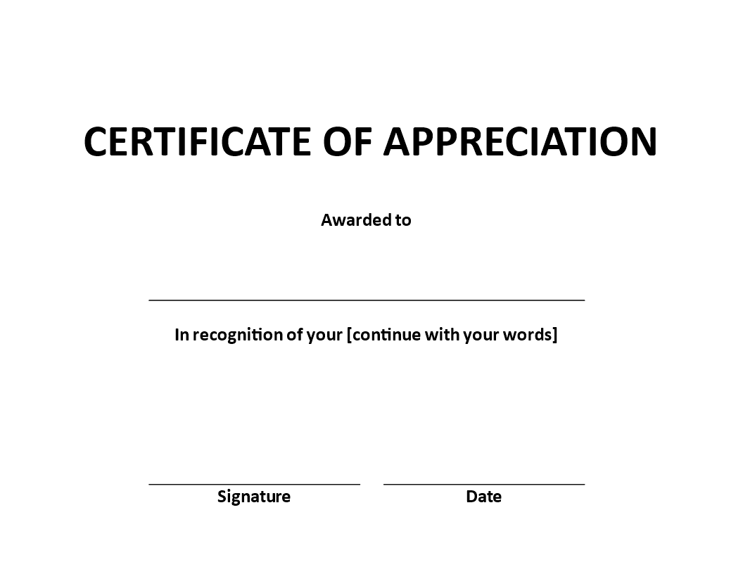 Certificate Of Appreciation Word Example Templates At 