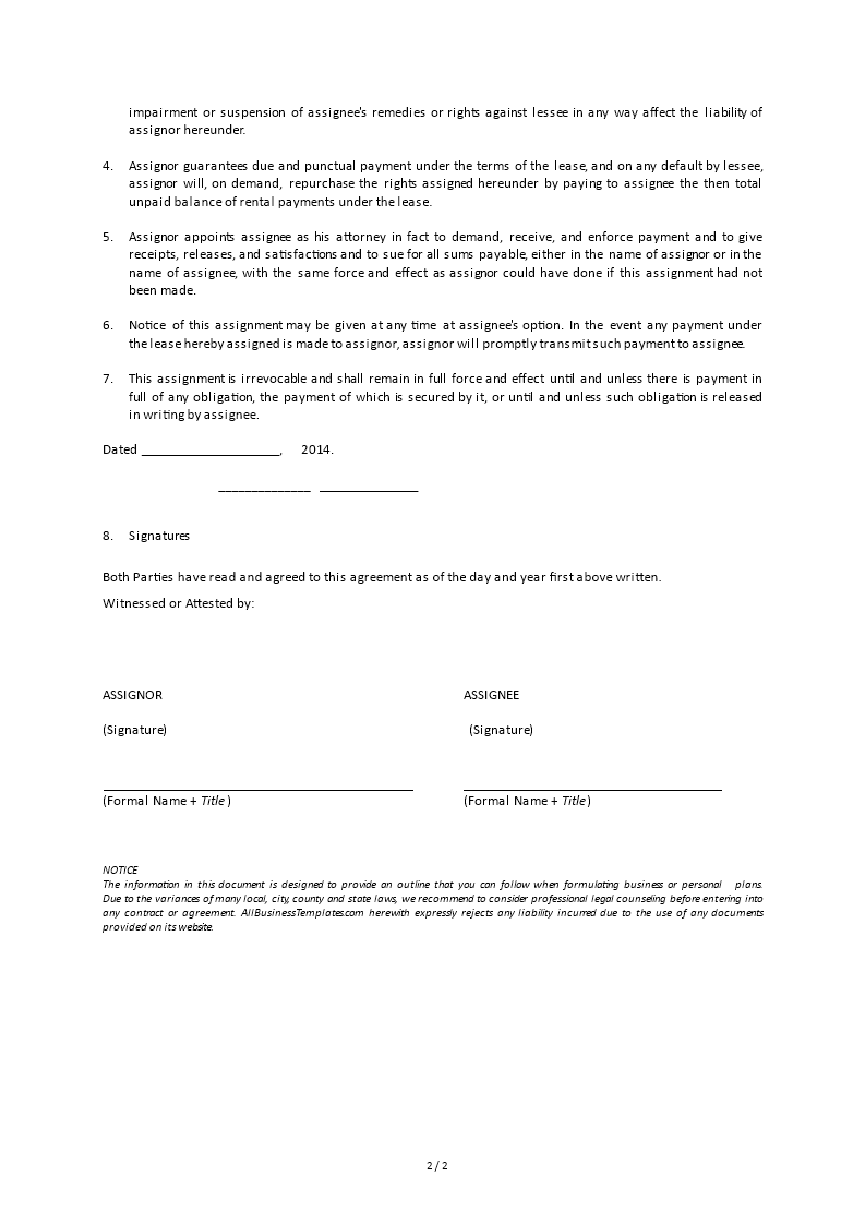 Assignment Of Rights with Repurchase Agreement | Templates at ...