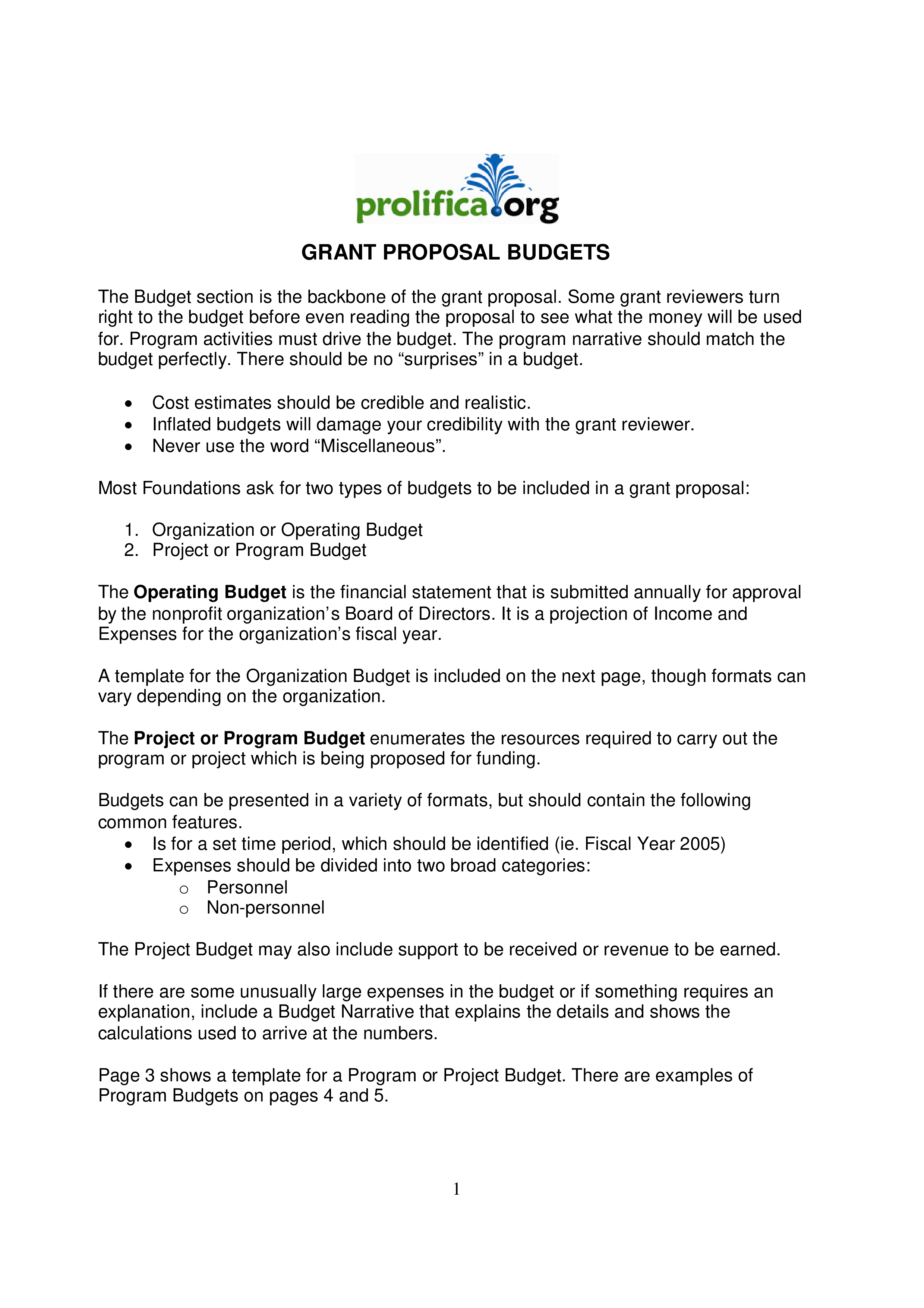  Nonprofit Grant Budget Allbusinesstemplates