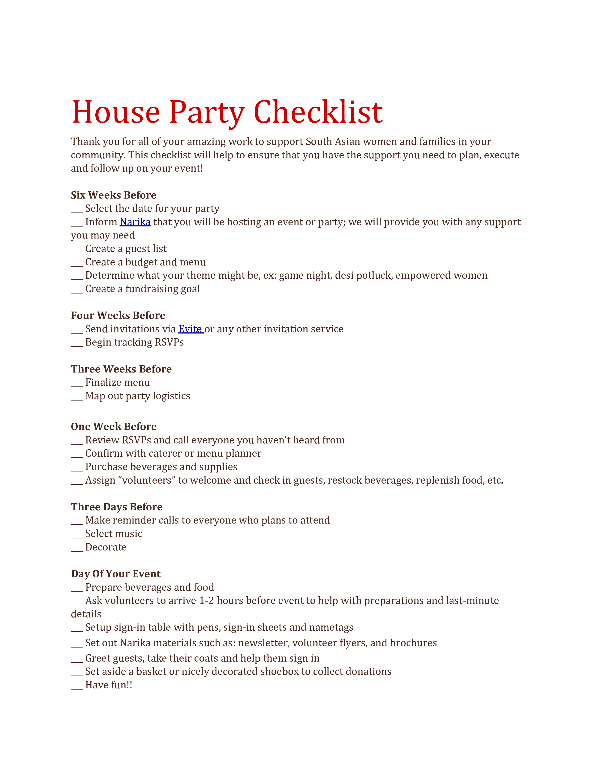 House Party Checklist Templates At Allbusinesstemplates