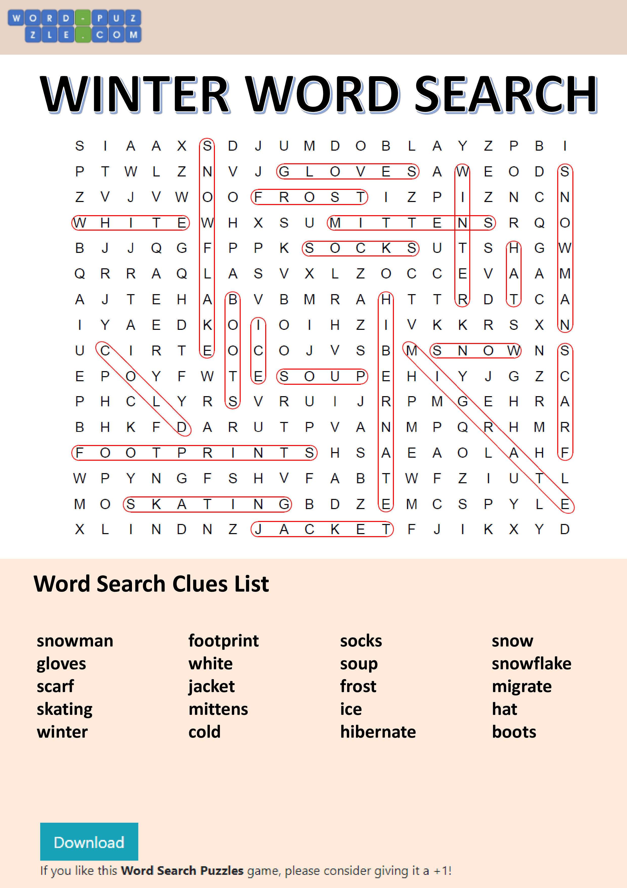 Winter Word Search | Templates at allbusinesstemplates.com
