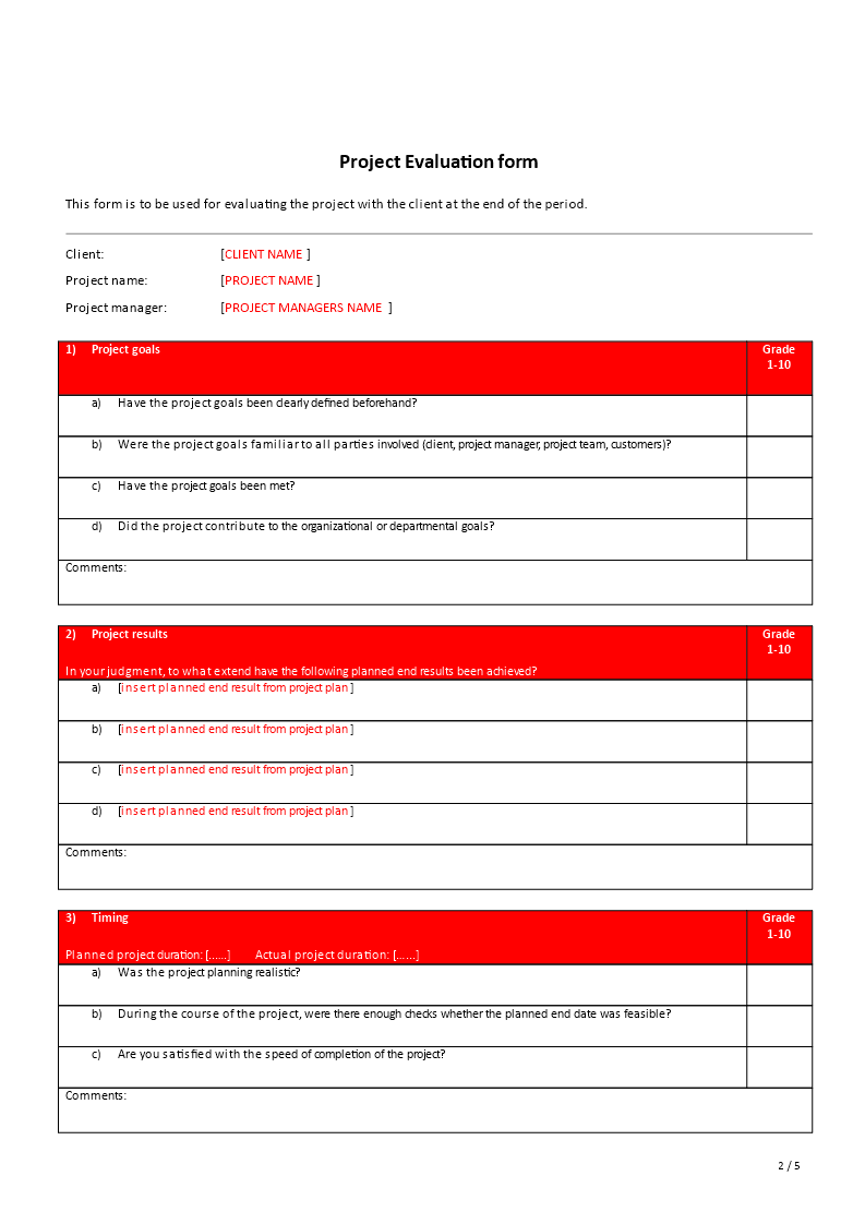 Project Evaluation Form Template | Templates at allbusinesstemplates.com