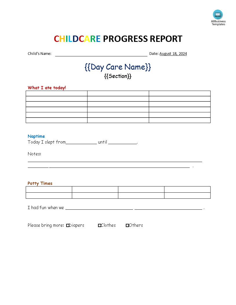 Childcare Progress Report | Templates at allbusinesstemplates.com