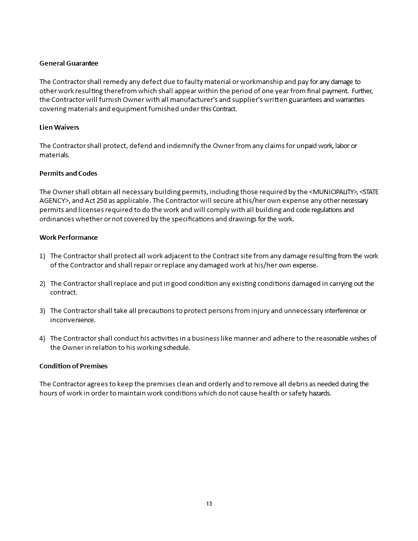 Construction Contract Template - Premium Schablone