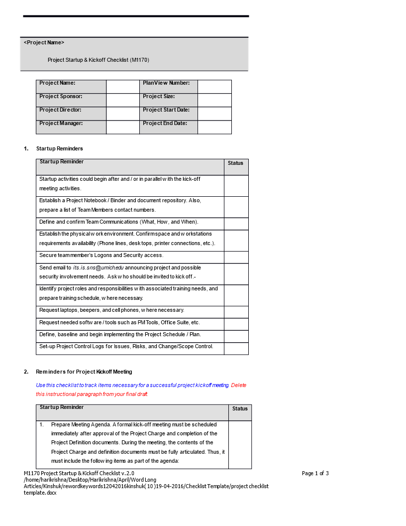 Project Checklist Word Format Templates At Allbusinesstemplates