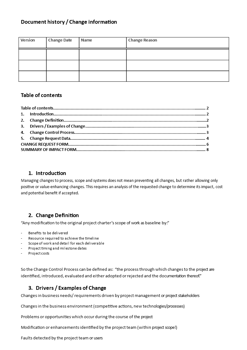 Change Control Procedure & Form | Templates at allbusinesstemplates.com