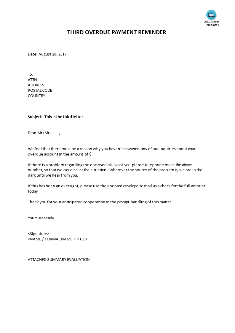 Third Overdue Payment Reminder Templates At Allbusinesstemplates