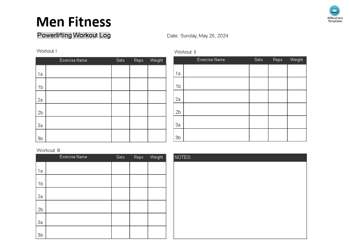 Powerlifting Workout Log | Templates at allbusinesstemplates.com