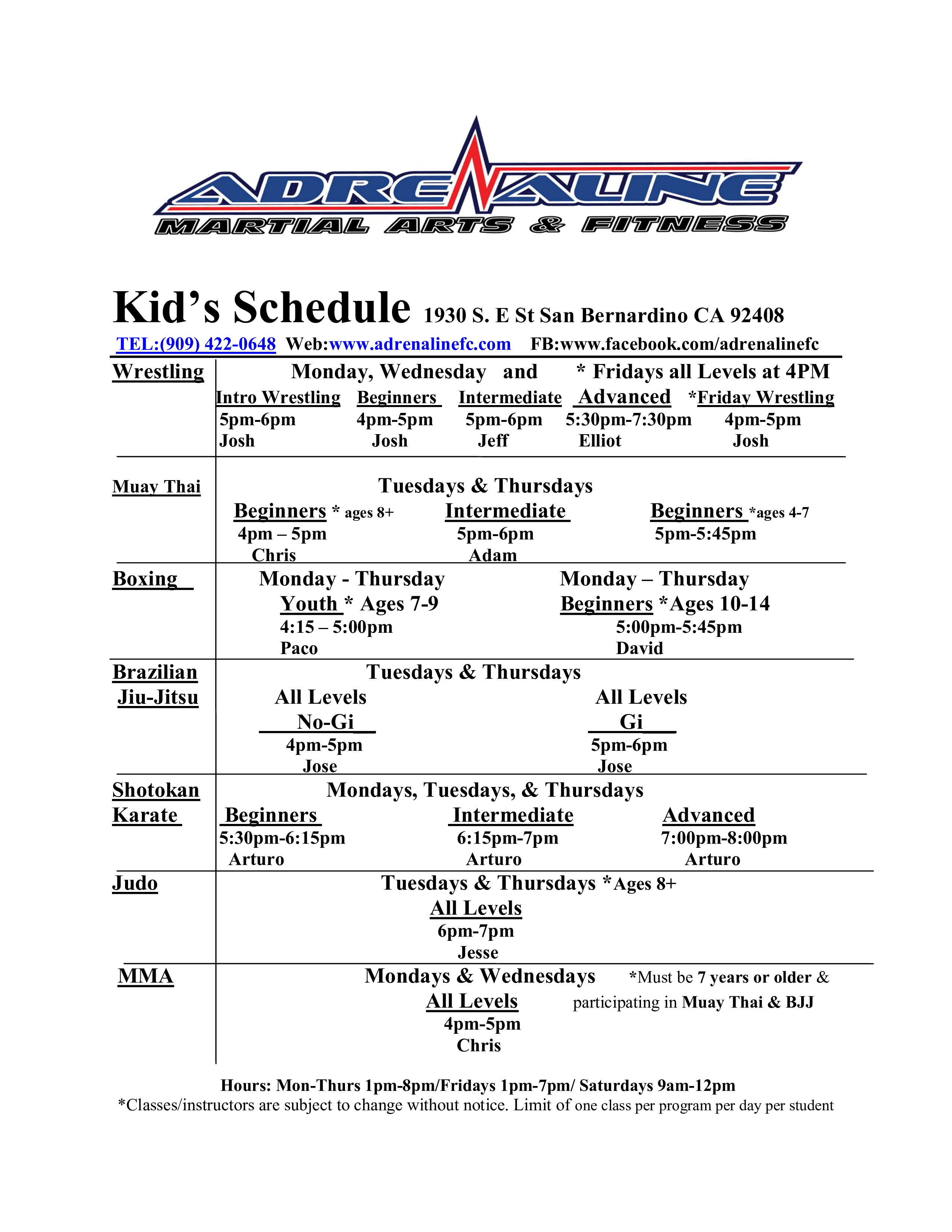 Kid s Class Schedule Templates At Allbusinesstemplates