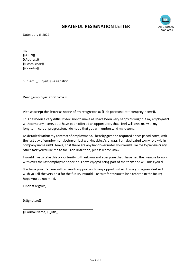 Employment Resignation Letter To Employer Gratis