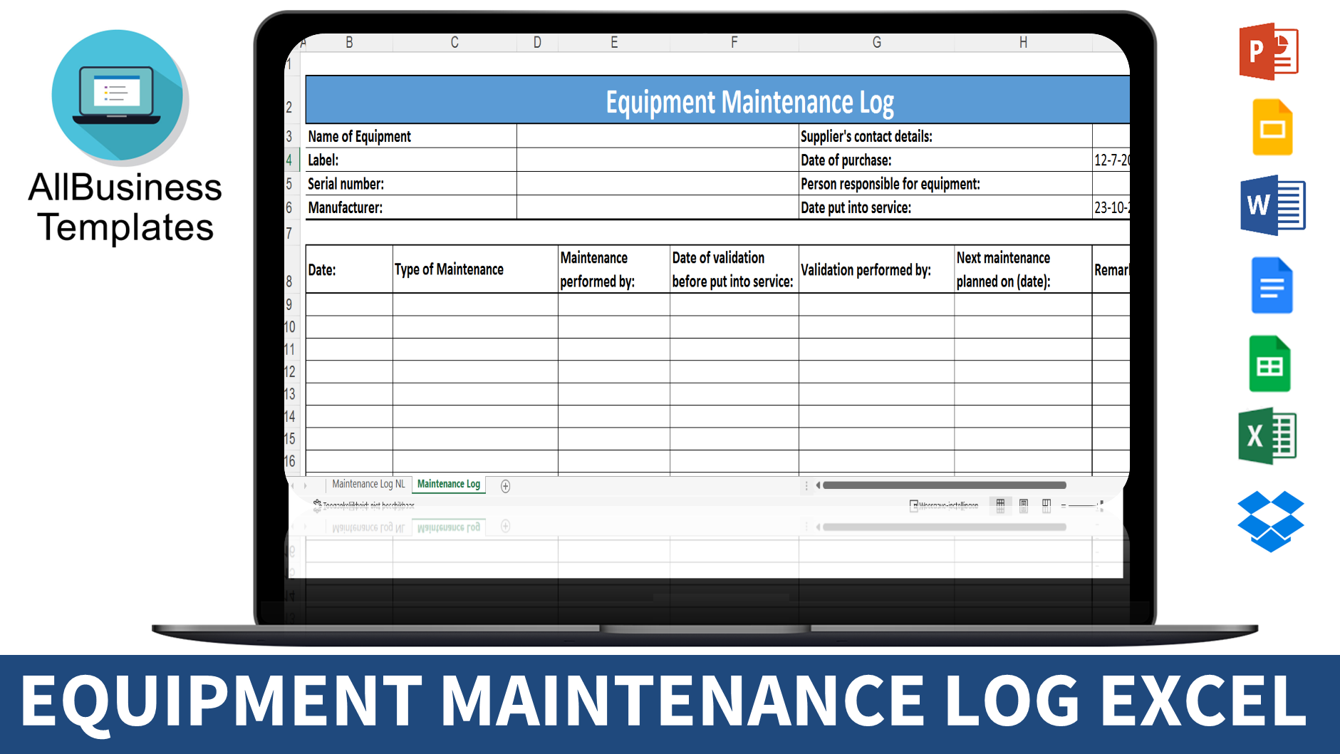 Equipment Maintenance Log template | Templates at allbusinesstemplates.com