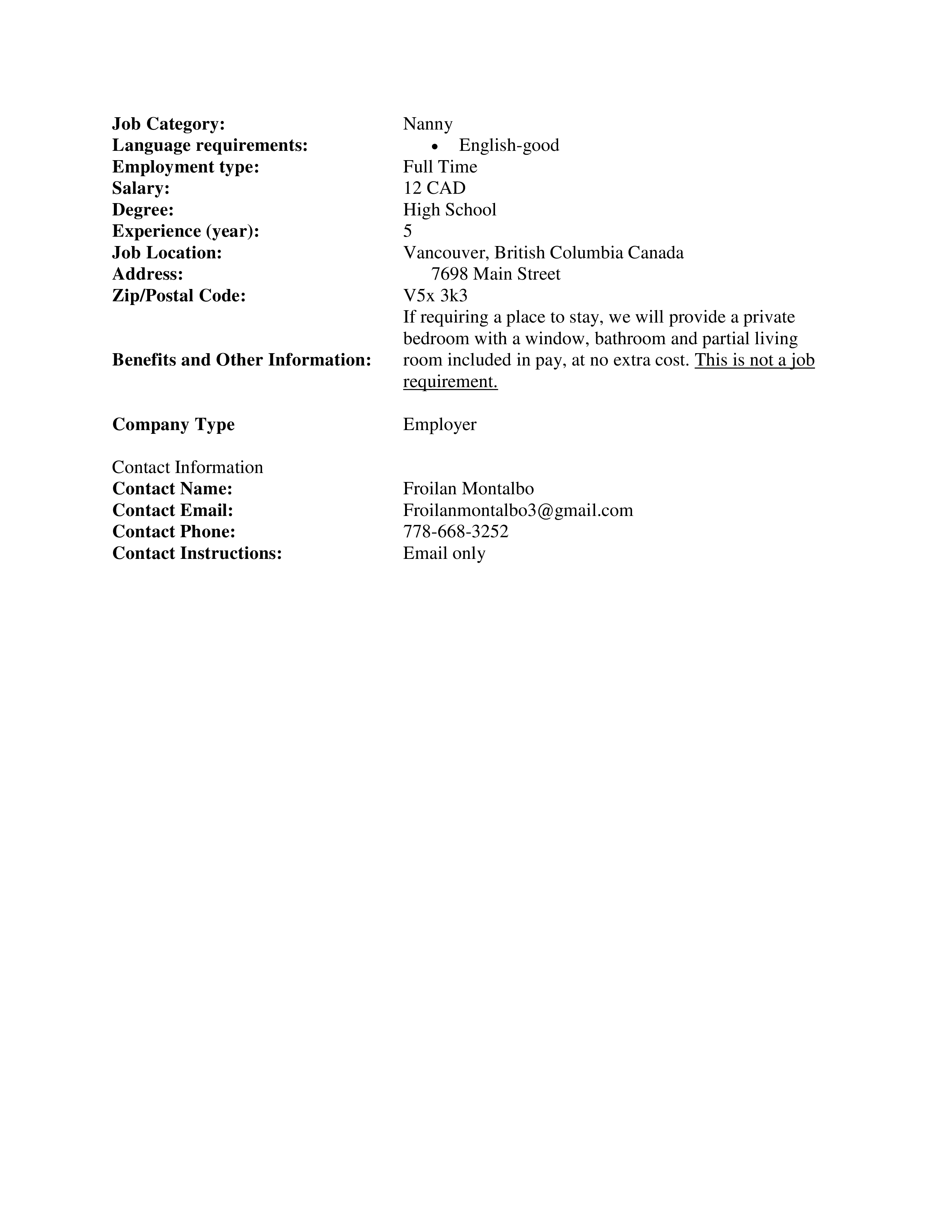 Full Time Nanny Job Descriptions | Templates at allbusinesstemplates.com