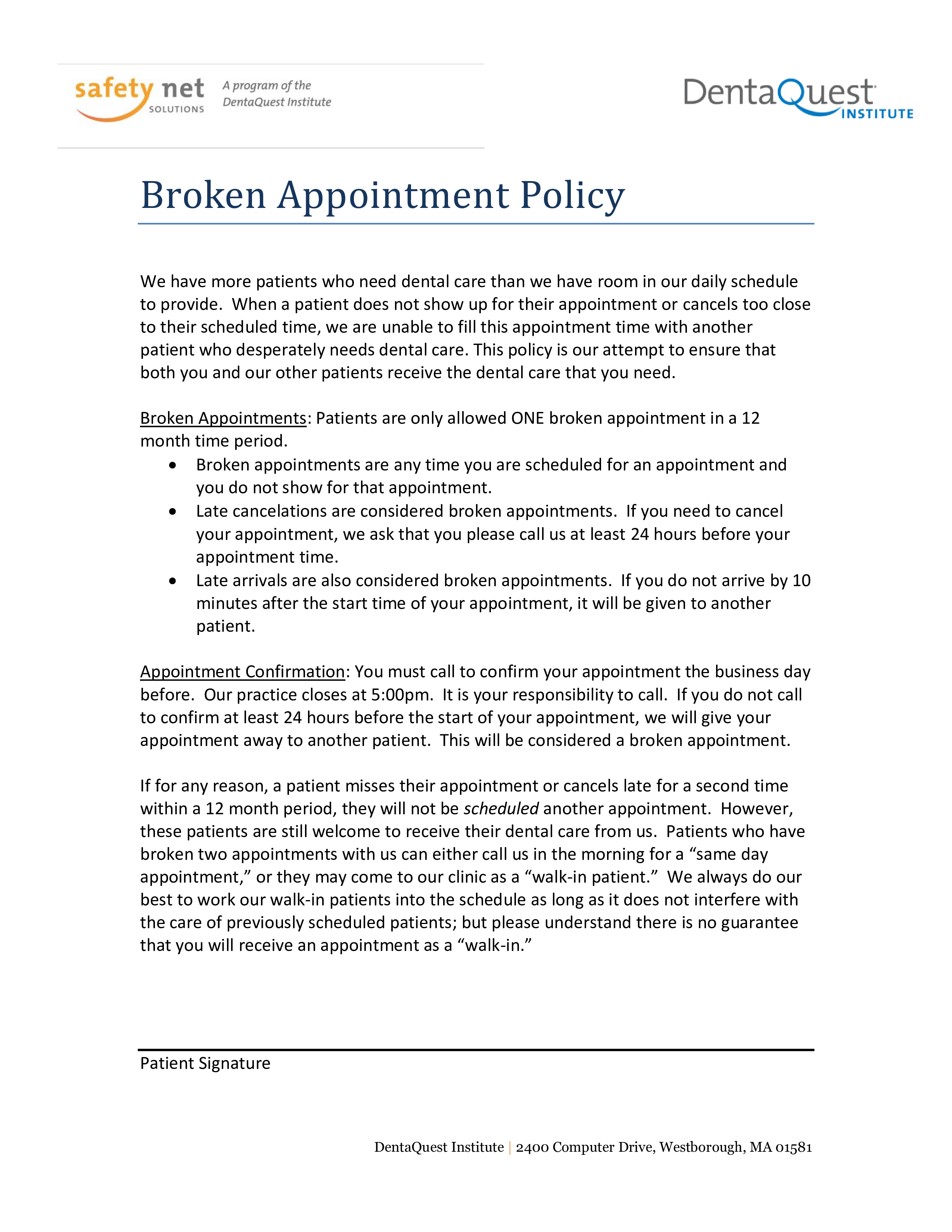 Letter For Missed Dental Appointment Gratis