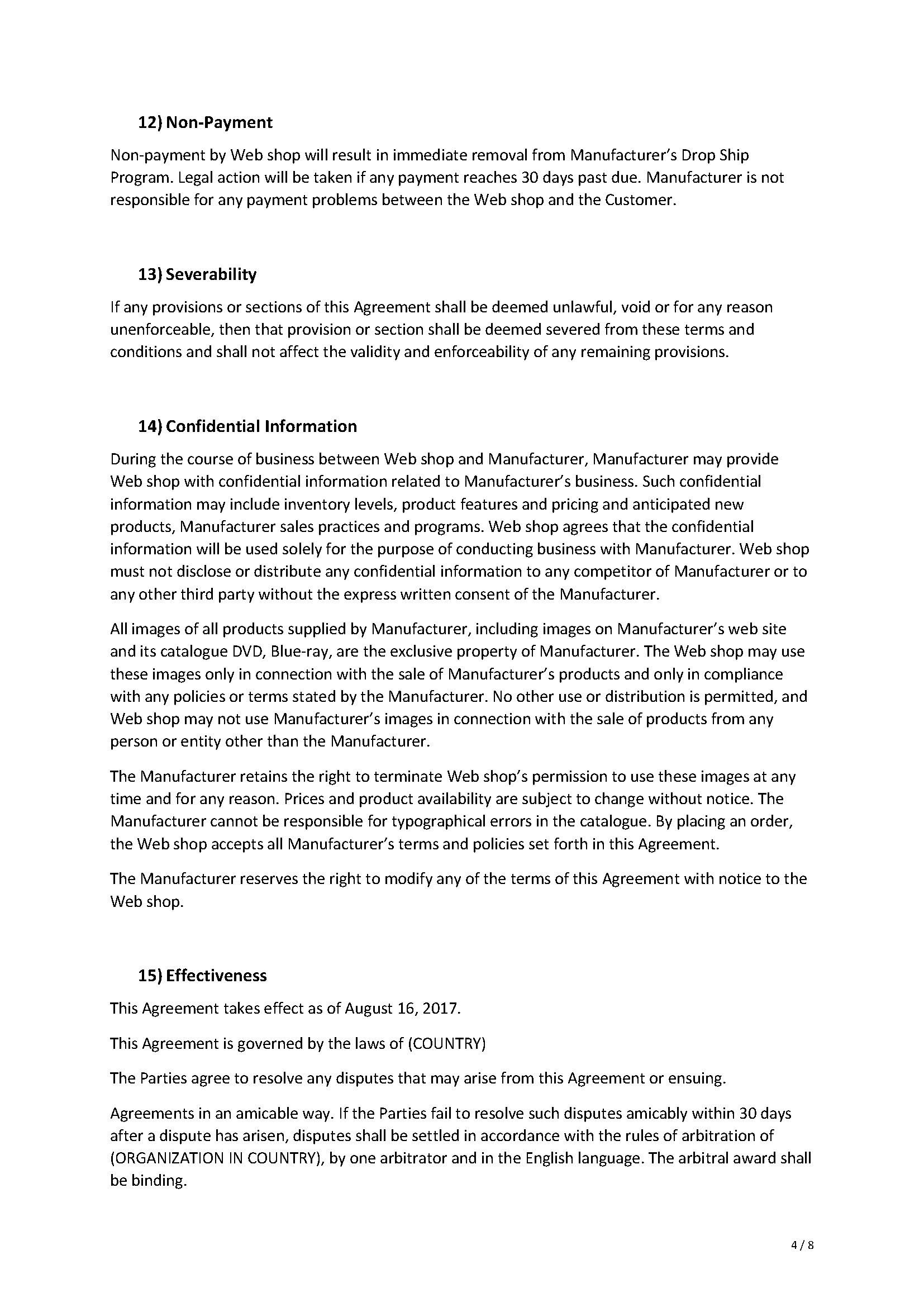 Dropshipping Agreement Contract Template