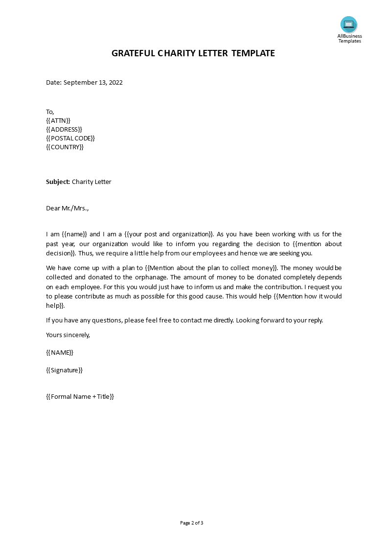Charity Letter | Templates at allbusinesstemplates.com