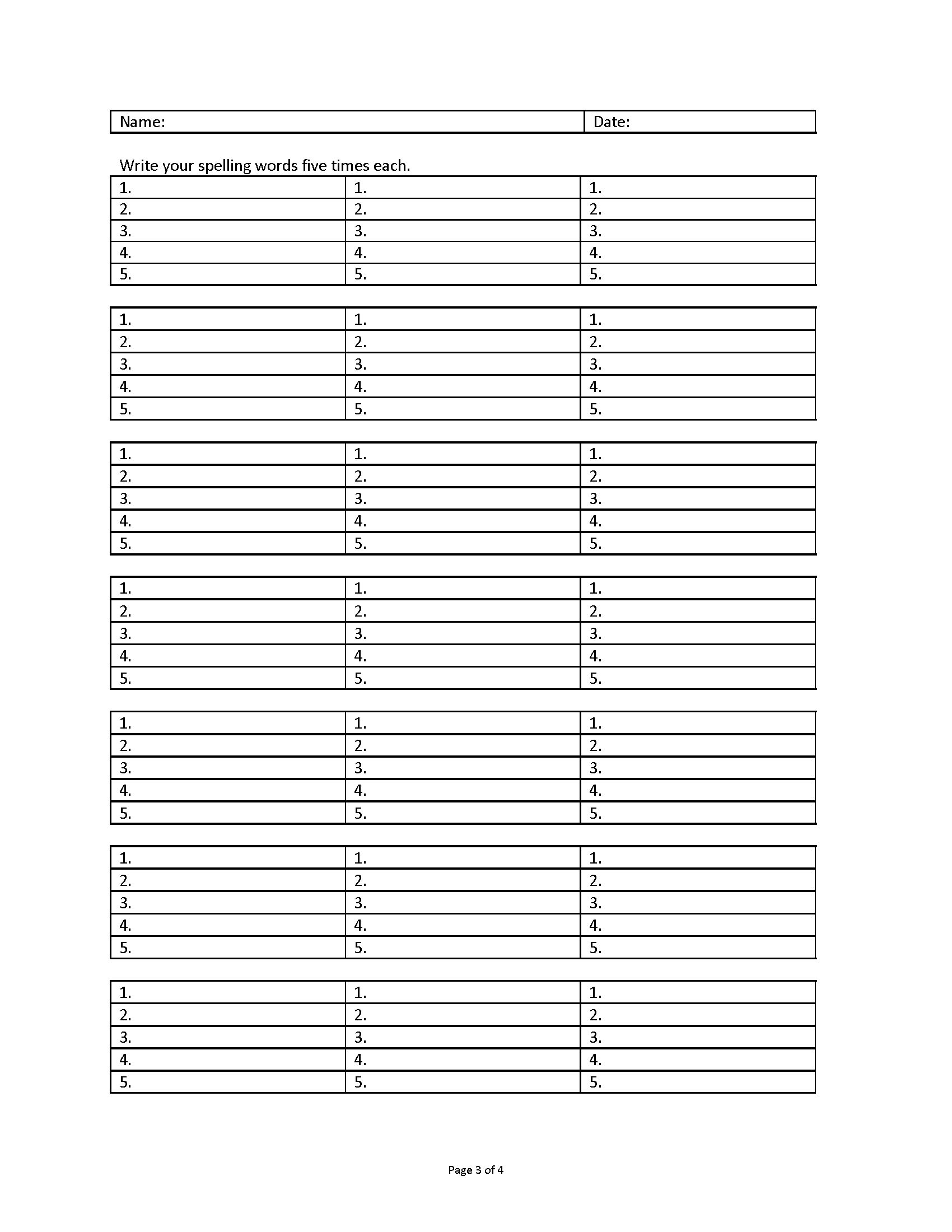 Spelling Test Template | Templates at allbusinesstemplates.com