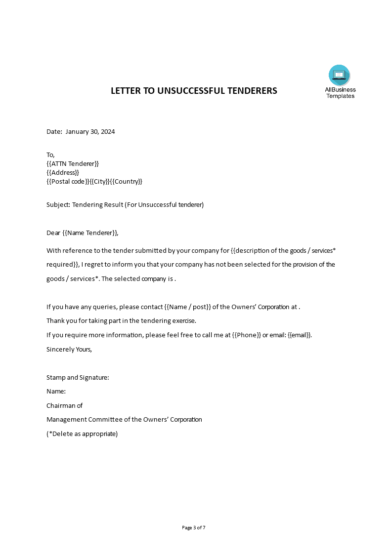 Bid Offer tender | Templates at allbusinesstemplates.com