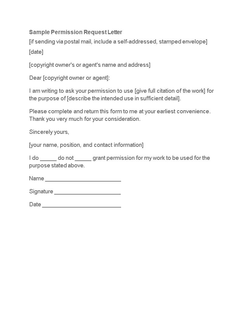 Permission Re Letter Templates At Allbusinesstemplates