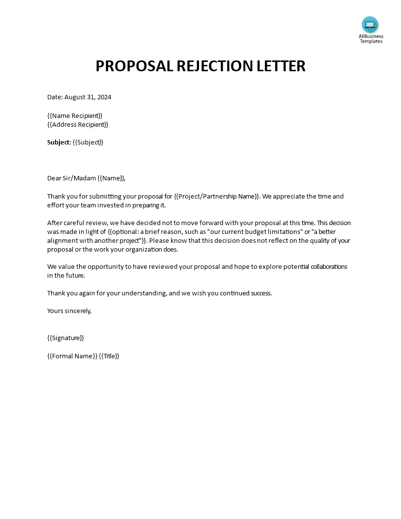 Rejection Letter sample | Templates at allbusinesstemplates.com