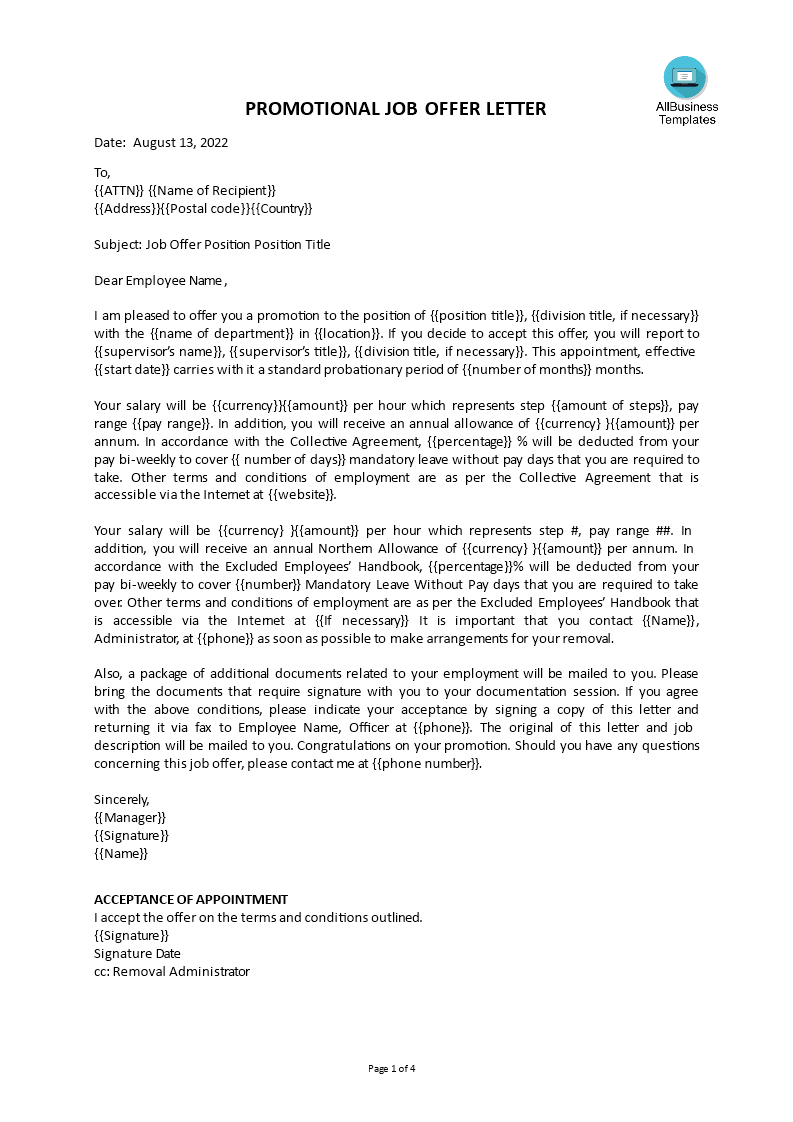 Example of Generic Promotion Letter | Templates at allbusinesstemplates.com