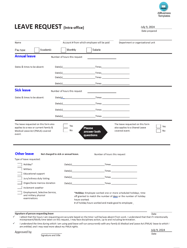 Sick Leave Request Form | Templates at allbusinesstemplates.com