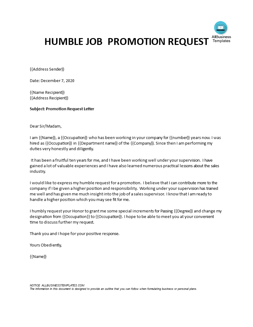 Kostenloses Promotion Request Letter