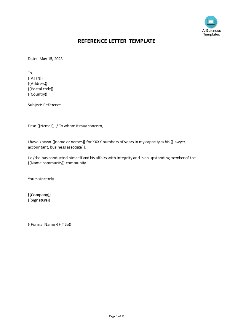 Work Reference Letter | Templates at allbusinesstemplates.com