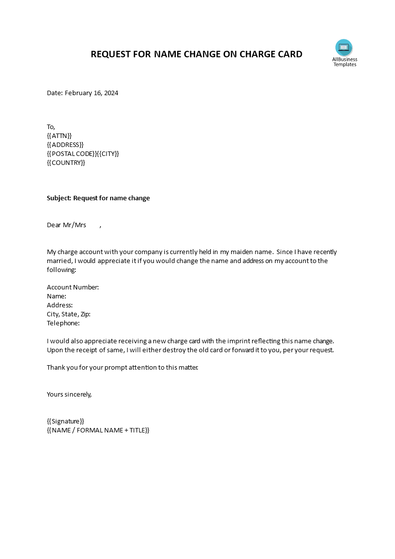 Name change request | Templates at allbusinesstemplates.com