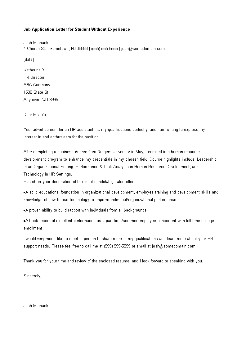 Shop Assistant Application Letter With No Experience