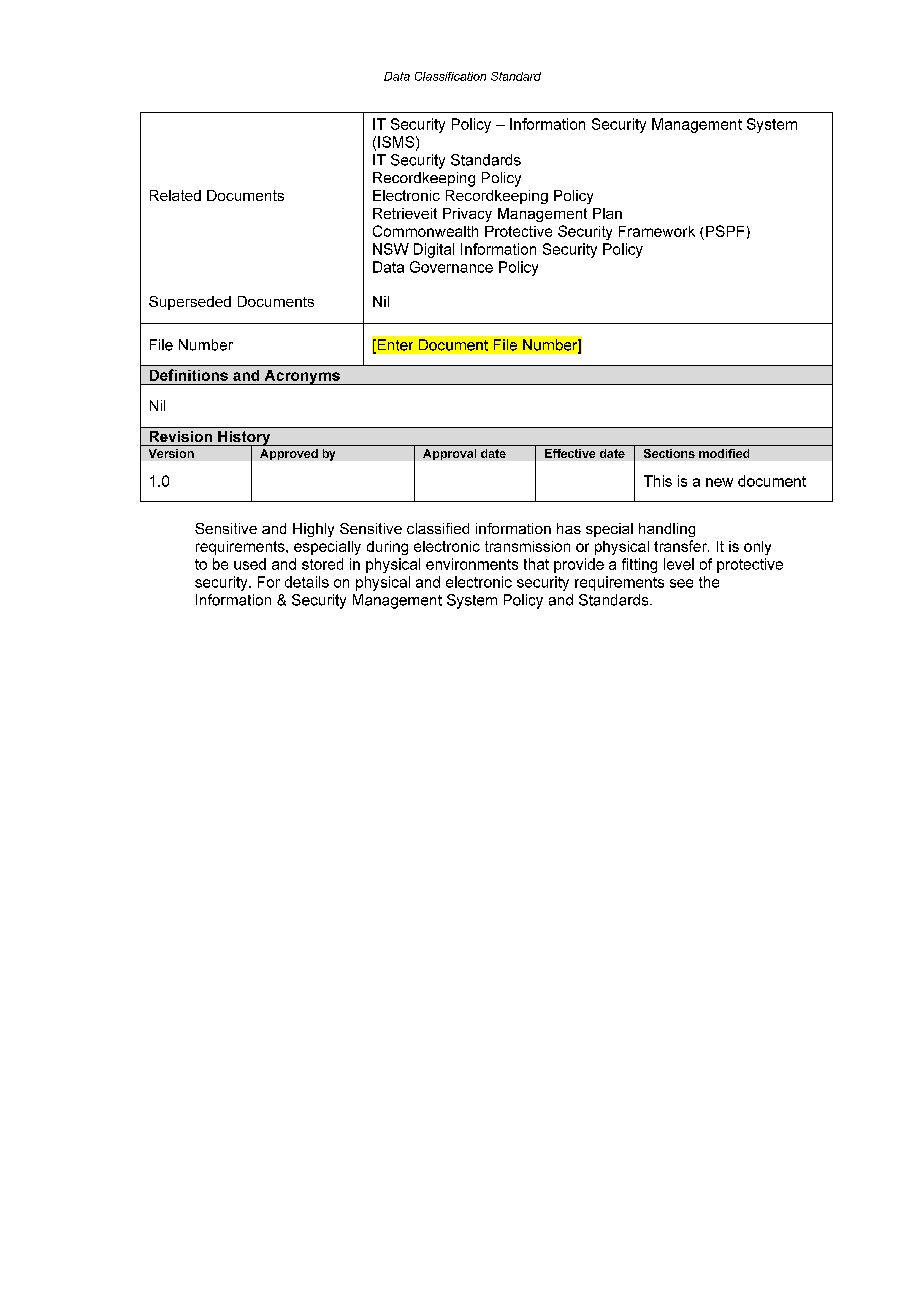 Data Classification Standard | Templates at allbusinesstemplates.com
