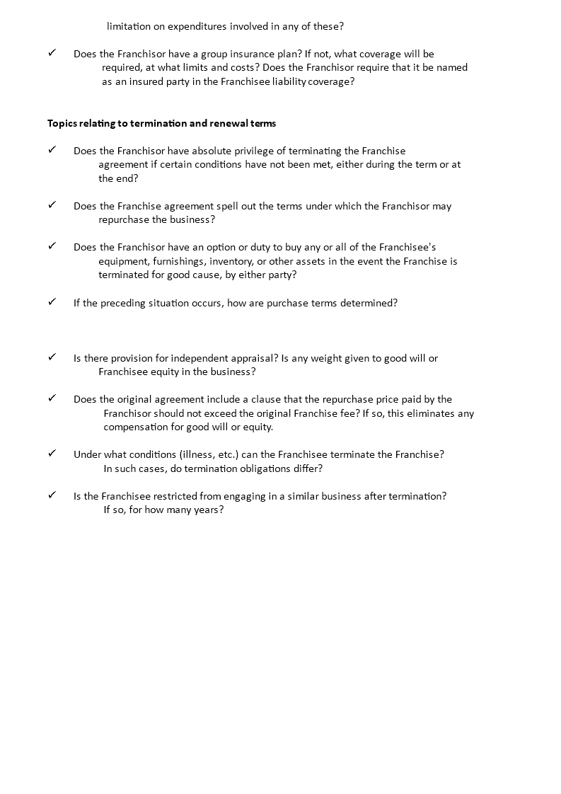 Franchise Checklist | Templates at allbusinesstemplates.com