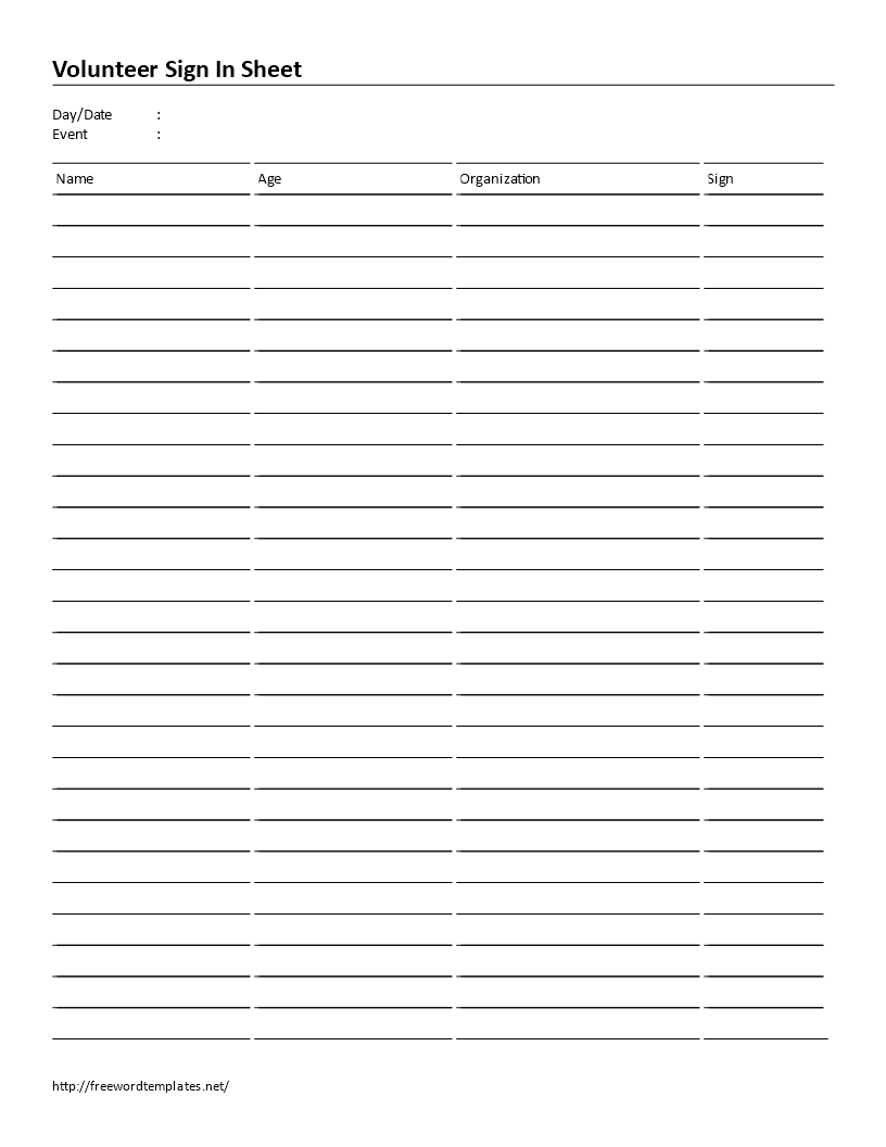 Volunteer Sign-In Sheet | Templates at allbusinesstemplates.com