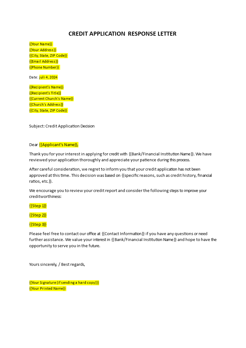 Denial Business Credit Letter | Templates at allbusinesstemplates.com