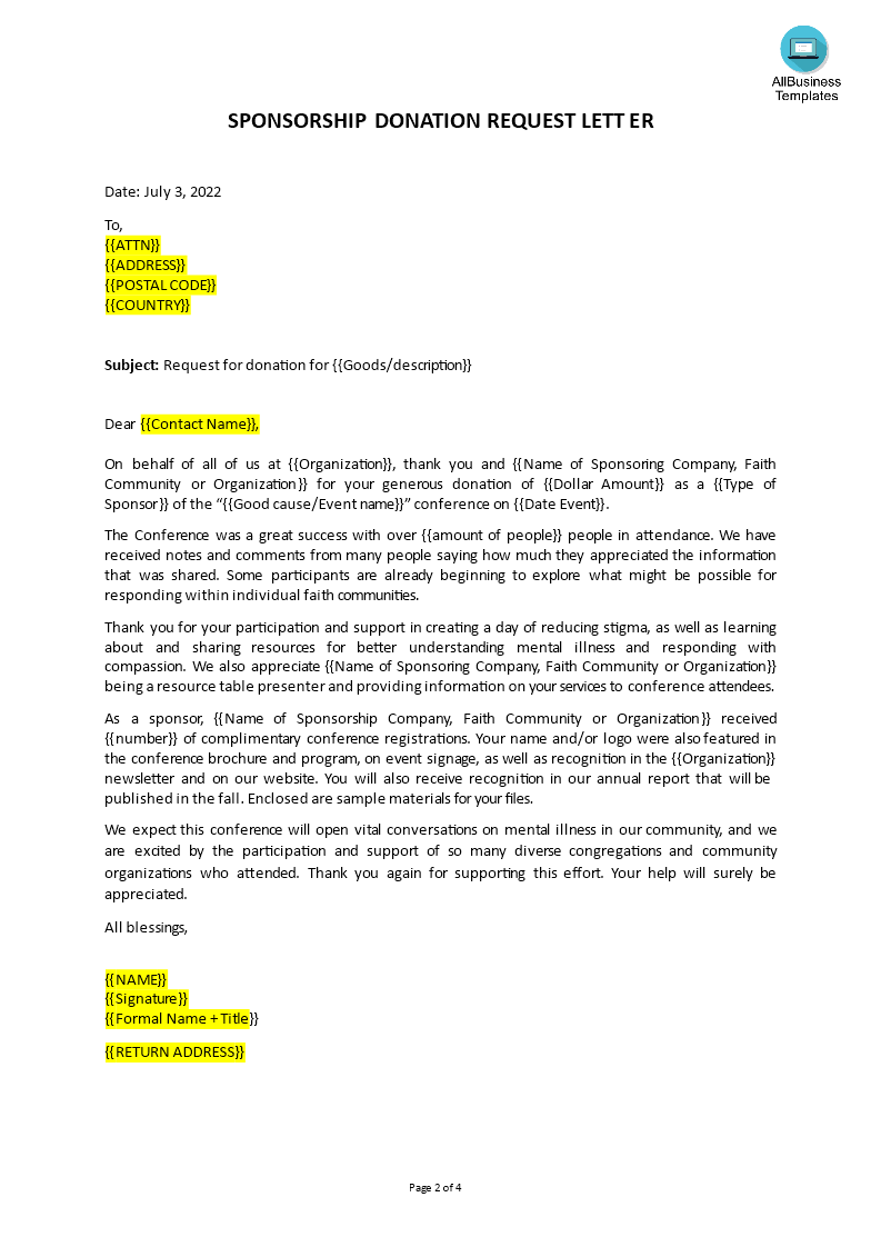 Gratis Sponsoringbrief