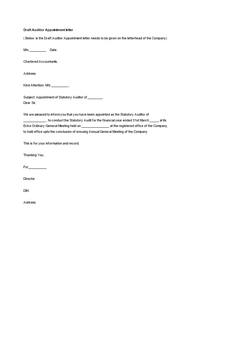  Draft Auditor Appointment Letter Allbusinesstemplates