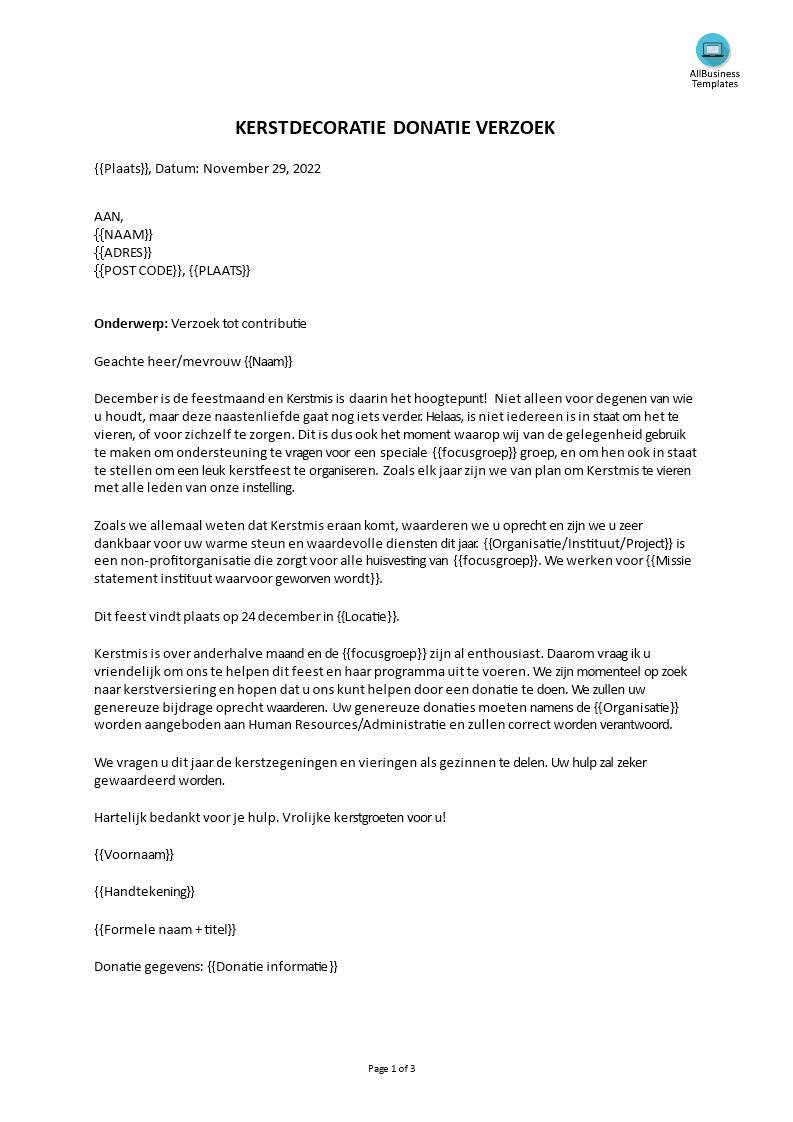 Kerstmis donatie verzoekbrief | Templates at allbusinesstemplates.com